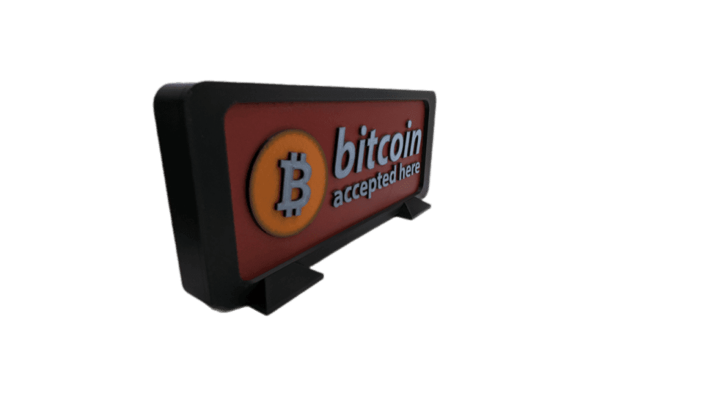 Bitcoin Accepted Here Sign -- 3D Printed Storefront Display